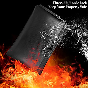 Nezyo Fireproof Safe Money Document Bag with Lock 2 Pcs Notary Journal Bag Waterproof Bag with Zipper for A4 Storage Pouch File Passport Tablet, 14 x 10 Inch and 6.7 x 10 Inch(Black, Horizontal)