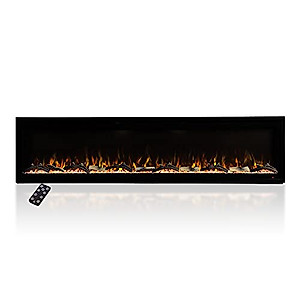Modern Ember Aerus 72 Inch Smart Linear Electric Fireplace - Recessed in-Wall and Wall-Mount, Multiple Flame Colors, Compatible with Alexa and Google Assistant, Black