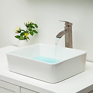 Bathroom Vessel Sink Countertop Rectangular - Kichae 19x15 Inch Modern White Bathroom Sinks Rectangle Above Counter White Porcelain Ceramic Vessel Vanity Sink Art Basin