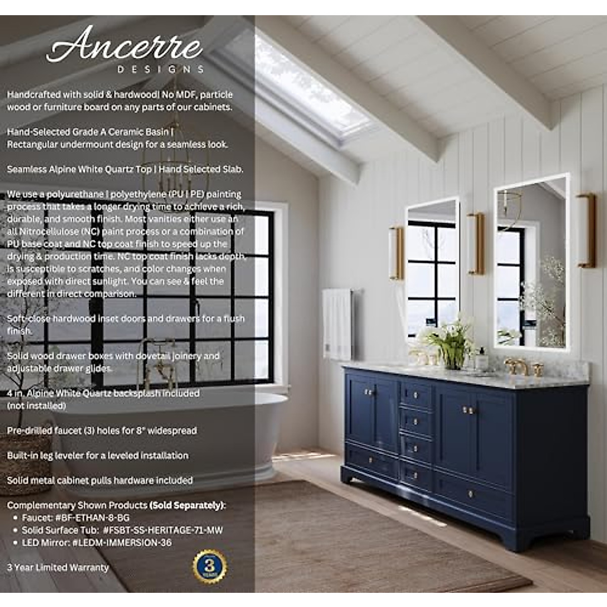 Ancerre Designs Audrey 72" Wood Bathroom Vanity Set in Heritage Blue