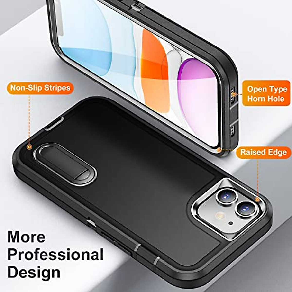 IDweel iPhone 11 Case,iPhone 11 Case with Stand,iPhone 11 Case Black for Men, Heavy Duty Protection Shockproof Anti-Scratch Slim Fit Protective Durable Case Hard Cover for Aged,Black