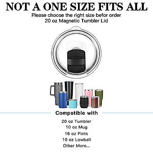 AUAUY 20 Oz Magnetic Tumbler Lid-Compatible with YETI Rambler,Ozark Trail, Coffee Tumbler, Magnetic Slider Switch Spill Proof Tumbler Cover-Come with Replacement Magnetic Slider, Black(1 Pcs)