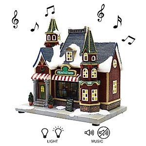 MOMENTS IN TIME Resin Christmas Village Building, Breakfast Nook with LED Lights and Christmas Music - Battery Operated (not Included) (Optional 4.5V Adapter not Included)