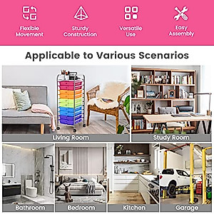 COSTWAY 10-Drawer Rolling Storage Cart, Utility Mobile Trolley with Removable Drawers & Universal Casters & 2 Brakes, Versatile Flexible Drawer Organizer Cart for Home, Office (Rainbow)