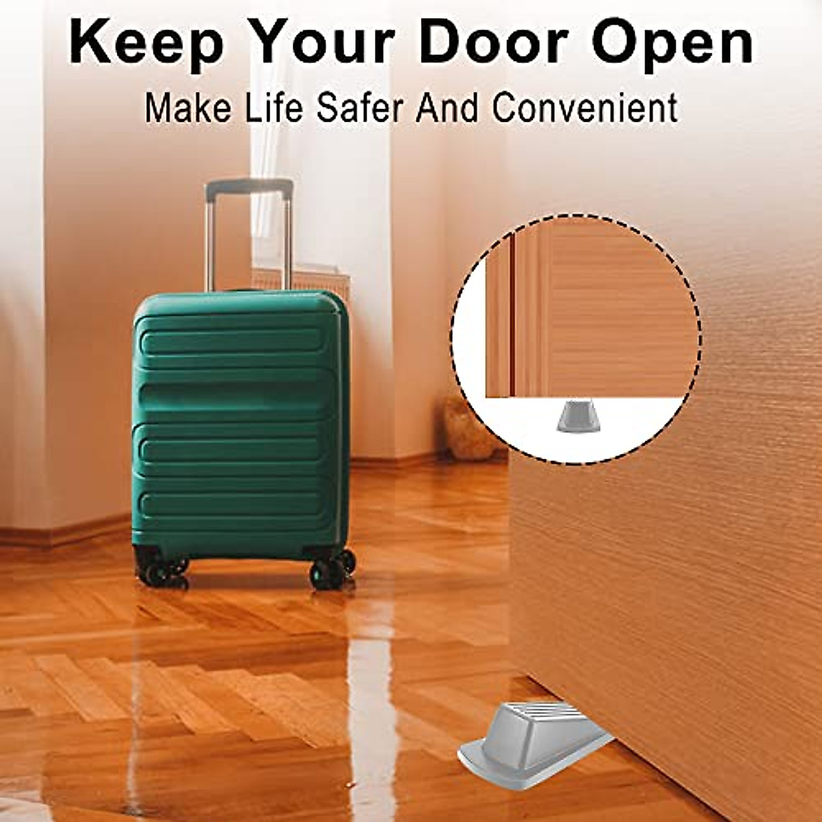 Vanleonet Door Stoppers,4 Pack Premium Rubber Door Stop Wedge, Prevent The Lock-Outs,Floor Sturdy Stackable Door Stop for Carpet Heavy Duty Door