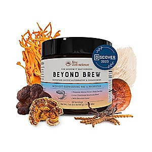 Beyond Brew Mushroom Superfood Coffee | Mushroom Coffee Alternative Low Caffeine | Healthy Coffee Substitute | W/Prebiotics & Probiotics | By Live Conscious | 30 Servings Net Wt. 7 oz (0.4 lb/201g)