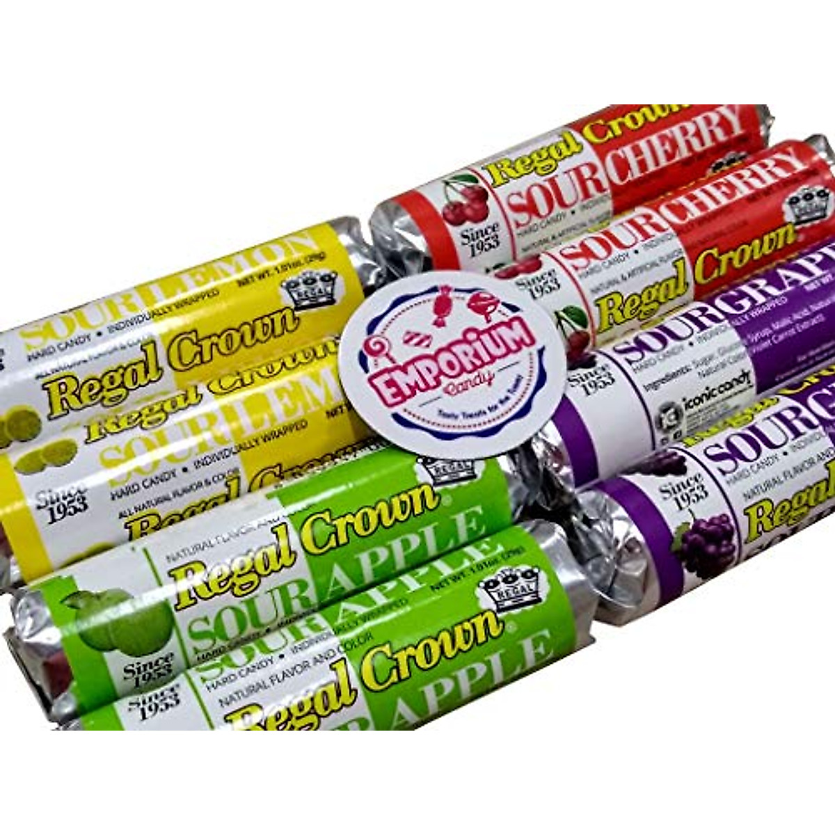 Regal Crown Candy Rolls Assortment - Sour Cherry Lemon Apple Grape 2 Rolls of Each Flavor