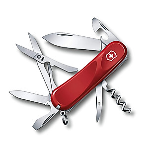 Victorinox Evolution S14 Swiss Army Knife, 14 Function Swiss Made Pocket Knife with Large Blade, Screwdriver and Corkscrew – Red