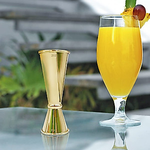 2 PCS Japanese Style Double Jigger, findTop 1oz / 2oz Stainless Steel Measure Liquor Cocktail Jiggers with Interior Measurements (Gold)