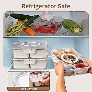 Snack Box Container, Dishwasher Safe Fruit Storage Containers, Divided Serving Tray with Lid for Veggie, Candy and Nuts Organizer, Snackle Charcuterie Boxes for Kids, Adults Travel, Party and Picnic