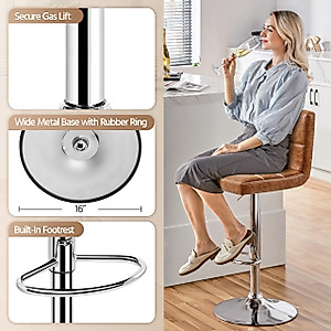 Yaheetech Bar Stools Set of 2, PU Leather Swivel Barstools, Height Adjustable Counter Chairs, Modern Stools with Back for Bar Kitchen Island Dining Room, Retro Brown