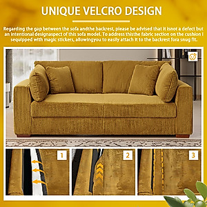HOLYFIND Modern Corduroy Sofa Couch with Upholstered Deep Seat,3 Seater Sofa with Four Pillows,Oversized Love seat for Living Room, Apartment (Yellow)