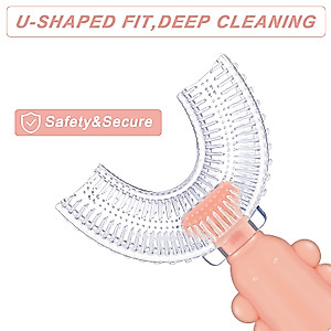 Geiserailie 4 Pack Kids U Shaped Toothbrush with Silicone Brush Head Whitening Massage Toothbrush U-Type Toothbrush Whole Mouth Toothbrush with Handle for Child (Pink Blue,Stylish Style)