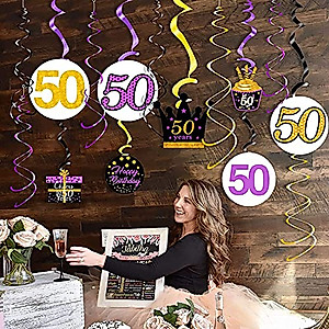 50th Birthday Decorations for Women Purple Gold 50th Birthday Hanging Swirls Hanging Swirls Decorations for Purple Gold 50 Years Old Party Supplies