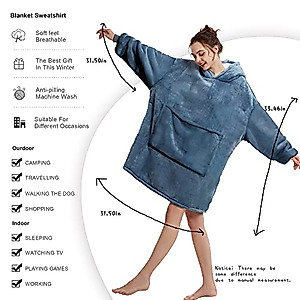 Aemilas Wearable Blanket Hoodie,Oversized Sherpa Sweatshirt Blanket with Hood Pocket and Sleeves,Cozy Soft Warm Plush Hooded Blanket for Adult Women Men Teens,One Size Fits All(Grey)