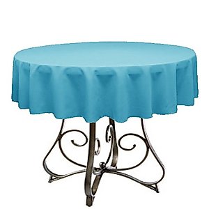 New Creations Fabric & Foam Inc, 58" Round Polyester Poplin Tablecloth for 48" Round Small Coffee Table, Turquoise