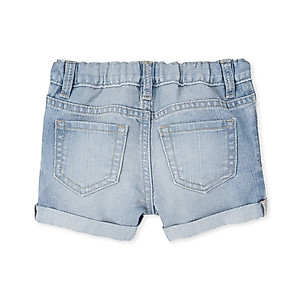 The Children's Place Baby Toddler Girls Denim Shortie Shorts, Peyton Wash, 12-18 Months