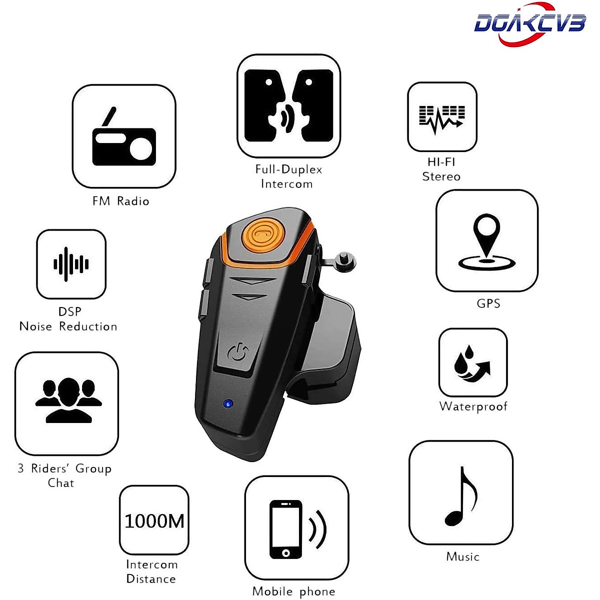 Dgakcvb Motorcycle Helmet Bluetooth Headset, BT-S2 1000m Helmet Bluetooth Intercom Up to 3 Riders Universal Communication System Headphones for Ski/ATV/Dirt Bike/Racing/Climbing(Dual)