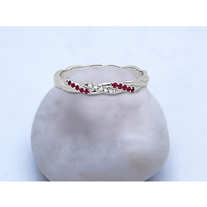 Dazzlingrock Collection 14K Round Ruby & White Diamond Ladies Swirl Wedding Band Stackable Ring, White Gold, Size 7.5