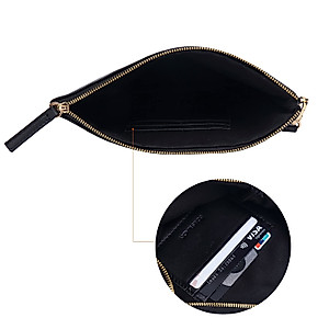 DORIS&JACKY Lambskin Leather Wristlet Clutch Purse For Women Large Soft Designer Wallet With Strap(Black)…