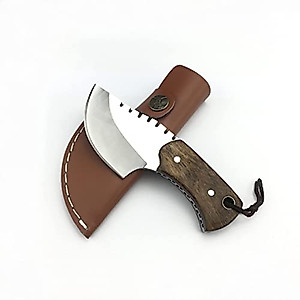 HUAAO Mini Cleaver Knife EDC Small Fixed Blade Knife with Sheath, 2.7'' 7Cr13MoV Steel Blade Wood Handle, Small Cleaver Knife, 4.9 oz