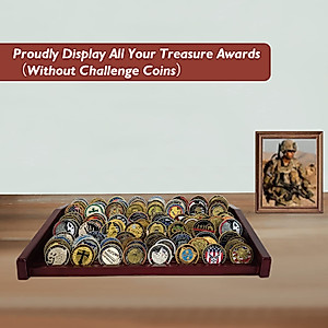 ASmileIndeep 12 Rows Military Challenge Coin Holder Display Case Holds 90-100 Coins, Solid Wood Army Coin Rack Display Stand for Desktop, Mahogany