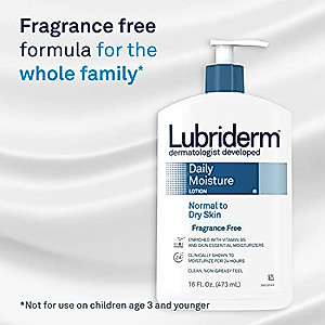 Lubriderm Daily Moisture Hydrating Unscented Body Lotion with Pro-Vitamin B5 for Normal-to-Dry Skin for Healthy-Looking Skin, Non-Greasy and Fragrance-Free Lotion, 16 fl. oz