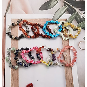 FINZOR 20Pcs Gemstone Bracelets Chakra Crystal Irregular Chips Beads Stretch Bracelets for Women Align Chakras/Conquer Fear/Increase Communication Reiki