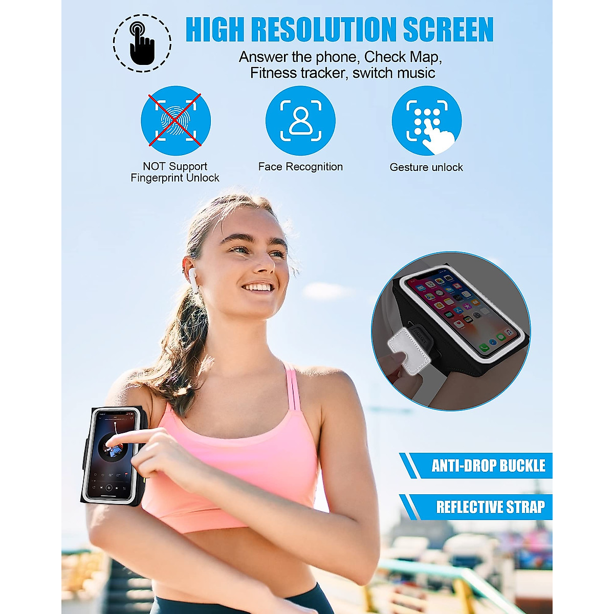Running Armband [3D Design] with AirPods Bag, Running Phone Holder for iPhone 15 14 13 12 11 Pro Max Plus, Samsung S24 S23 S22 S21 [Up to 6.9 Inch], Gym Workouts Sports Arm Band with Card Holder