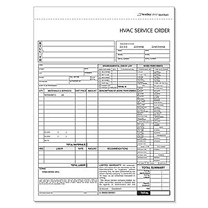 HVAC Service Order Invoice & Repair Detail Form, 3 Part Carbonless (100 Sets) Letter Size Forms