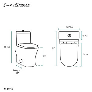 Swiss Madison SM-1T257 Sublime II Compact 24" Length One Piece Toilet Dual Flush 1.1/1.6 GPF with Side Holes, Glossy White