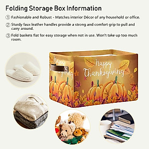 FZDXZJJ Thanksgiving Pumpkin Fall Maple Storage Basket Bins, Autumn Leaves Decorative Baskets Storage Box Collapsible Storage Cubes Organizer with Handles for Nursery Shelf Closet Office Home Bedroom, 2 Pack