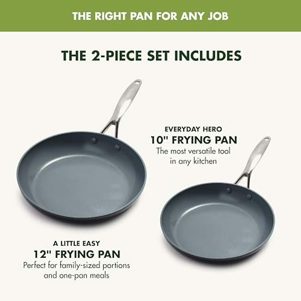 GreenPan Valencia Pro Hard Anodized Healthy Ceramic Nonstick 10" and 12" Frying Pan Skillet Set, PFAS-Free, Induction, Dishwasher Safe, Oven Safe, Gray
