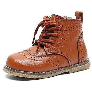 DADAWEN Toddler Baby Boys Girls Hiking Boots Waterproof Leather Non Slip Lace Up Outdoor Work Ankle Winter Snow Boots(Toddler/Little Kid) Brown US Size 5.5 M Toddler