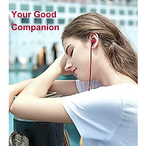 in Ear Headphones, MR01 Comfortable Tangle-Free Stylish Wired in-Ear Earbuds with Microphone, Crystal Clear Sound Noise Isolating Earphones for iPhone iPod Samsung Laptop Computer, Red