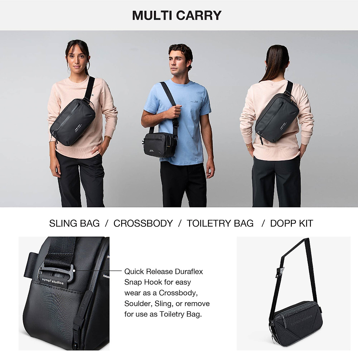 SYMPL 5L Waterproof Small Black Sling Crossbody Adjustable Shoulder Bag for Men Women, Eco-Friendly Multipurpose use as Toiletry, Dopp Kit, Everyday Pack for Hiking,Travel,Camera Gear, Fits iPad 10"