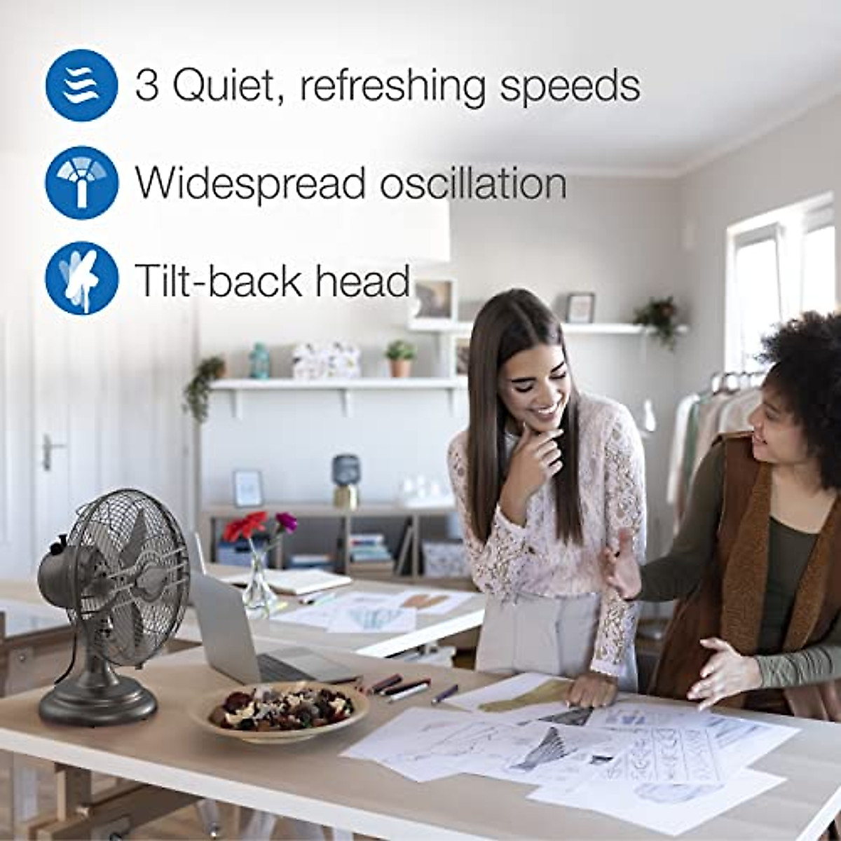 Lasko Oscillating Table Top Fan, Portable, 3 Quiet Speeds, for Bedroom, Kitchen and Office, 17", Bronze, R12210