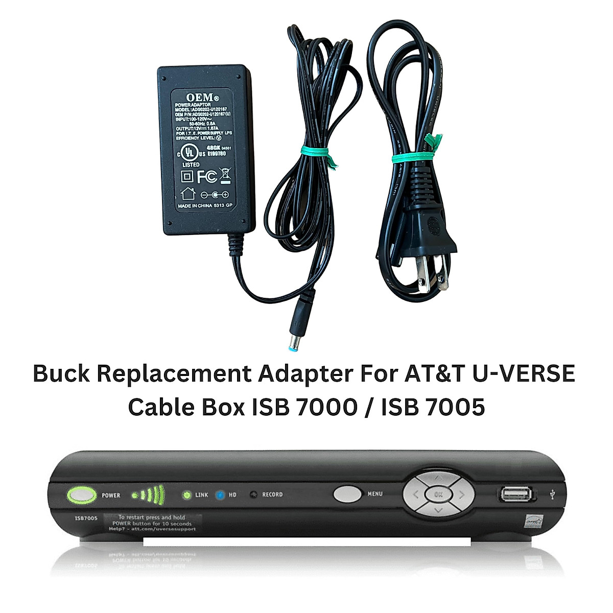 Buck Cisco ADS0202-U120167(U) OEM 20W Replacement AC Power Adapter for AT&T Uverse Cable Box ISB7000 / ISB7005, Cisco IP Phones 8800, 9900, and Wireless IP Phone 8821-12V 0.6A Output