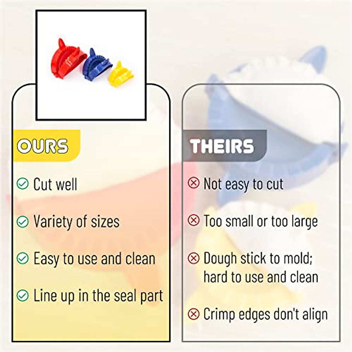 BTaT- Dough Press Set, 3 Pack, Empanada Press, Dough Press, Dumpling Press, Hand Pie Press, Mini Pie Press, Hand Pie Maker, Meat Pie Cutter, Pie Press, Pastry Press, Turnover Press, Mother's Day Gift