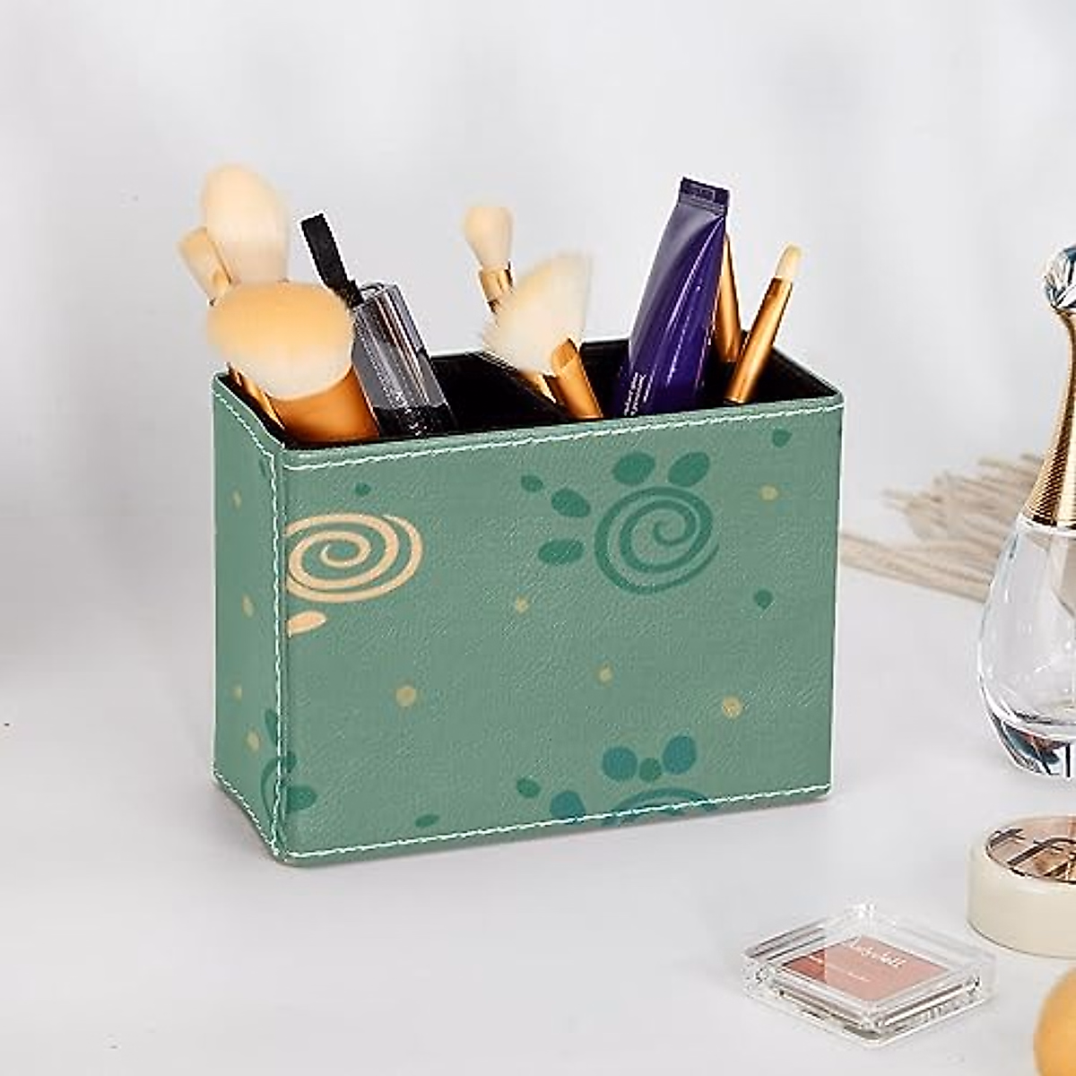 Pencil Pen Holder Cup, Stationery Organizer Holder Makeup Brush Storage Organizer, Modern Design Desktop Desk Accessories for School Office Home Supplies - Light Green Pattern