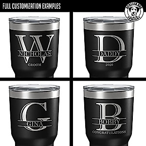 Personalized 30oz (17 Colors) Powder Coated Insulated Stainless Steel Tumbler with Lid, Custom Etched, Customized Engraved Gift Idea for Women Men Her Him, Halpert Monogram Initial Name (Black)