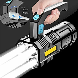 Wrrozz LED Flashlight USB Rechargeable, High Lumens Tactical Light with Sidelight, 4X LED, Zoomable, Handheld Super Brightest Flashlights, Portable Torch for Outdoor Camping Emergency Lantern