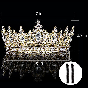 ATODEN Gold Crowns for Women Girls Crystal Crown Princess Tiara Queen Crown Rhinestone Full Round Tiara Gold Headpiece Jewelry Hair Accessories for Wedding Birthday Decorations Party Prom Bridal