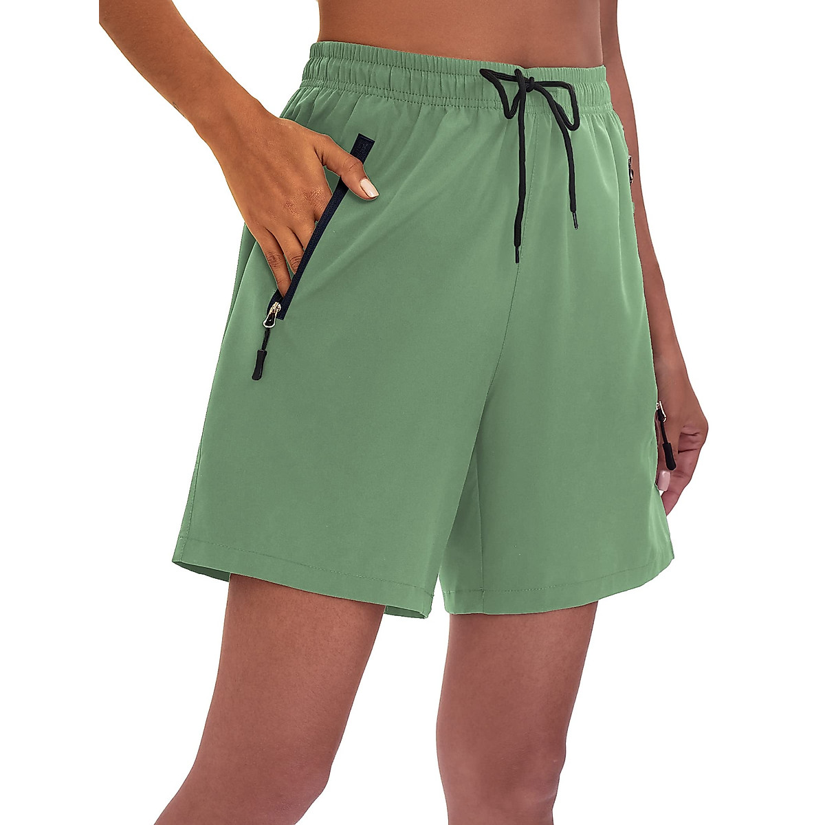 iChunhua Womens 7 Inch Inseam Athletic Shorts Water Resistant Quick Dry for Walking Travel Athletic Golf Bean Green L