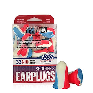 Howard Leight by Honeywell Super Leight USA Disposable Foam Shooting Earplugs, 10-Pairs (R-01891),Red/White/Blue
