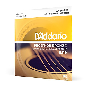 D'Addario Guitar Strings - Phosphor Bronze Acoustic Guitar Strings - EJ19 - Rich, Full Tonal Spectrum - For 6 String Guitars - 12-56 Light Top/Medium Bottom Bluegrass