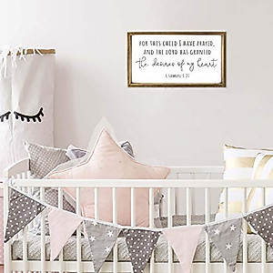 Vilight Wood Nursery Wall Decor for Girl and Boy - New Mom Gifts Framed Rustic Signs for Kids - For This Child, I Have Prayed - 16x8.6 Inches