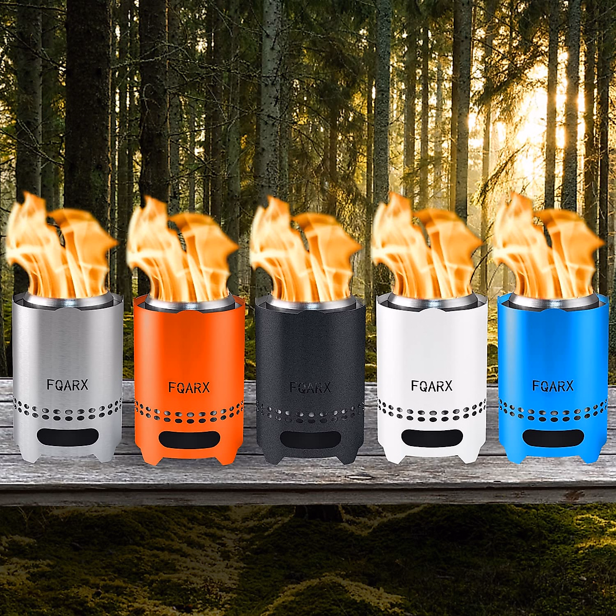 FQARX Tabletop Fire Pit, Low Smoke Mini Fire Pit, Indoor&Outdoor Mini Portable Personal Fireplace, Fueled by Pellets or Wood, Stainless Steel, with Travel Bag