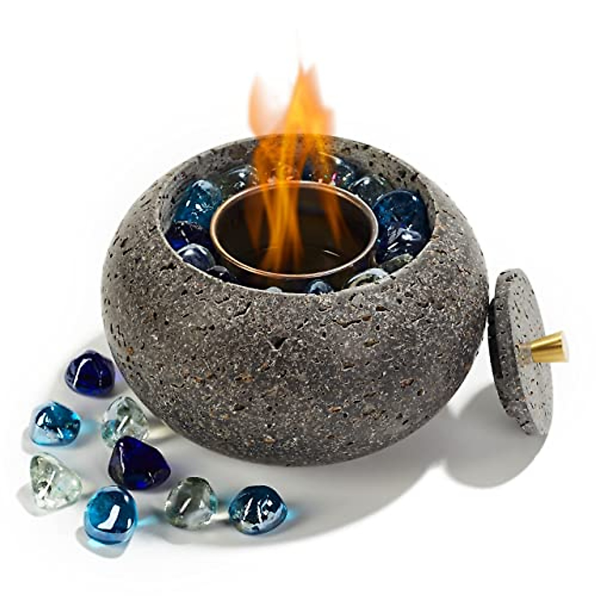 Chilli Cosmos Tabletop Fire Pit Bowl - Lava Stone Personal Mini Fire Pit Fireplace Indoor and Outdoor Use and Smores Maker (Sphere, Black)