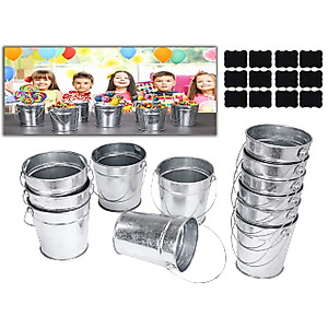 12 Pack Small Galvanized Metal Buckets with Handles, Mini Tin Pails for Party Favors, Succulents, Rustic Home Décor Metal Pail Mini Buckets Party Favors for Kids Crafts Wedding - 4.5 Inches